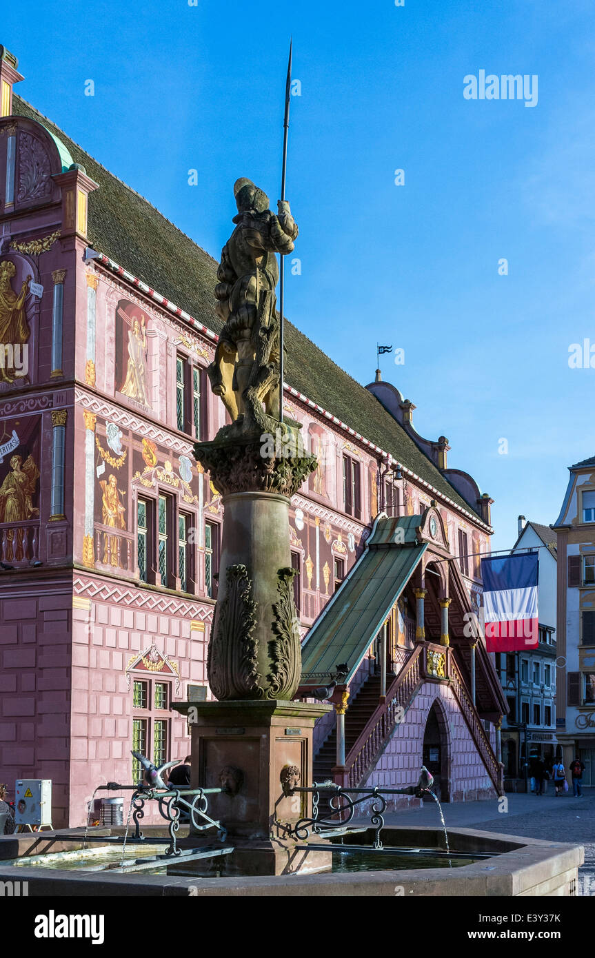 Stockbrunnen fountain with halberdier statue and Renaissance former ...