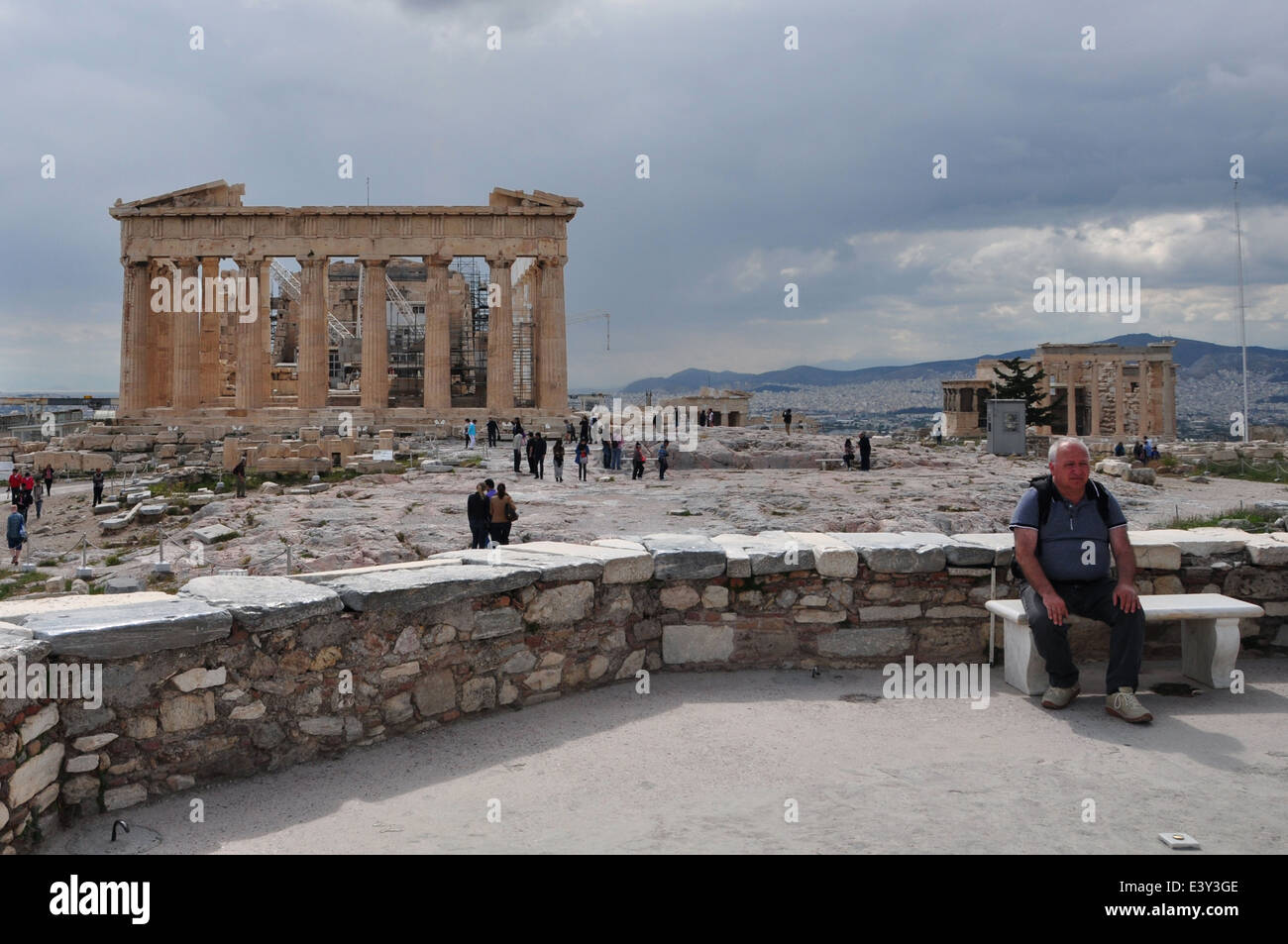View of Parthenon and visitors at the Acropolis of Athens, Greece Stock ...