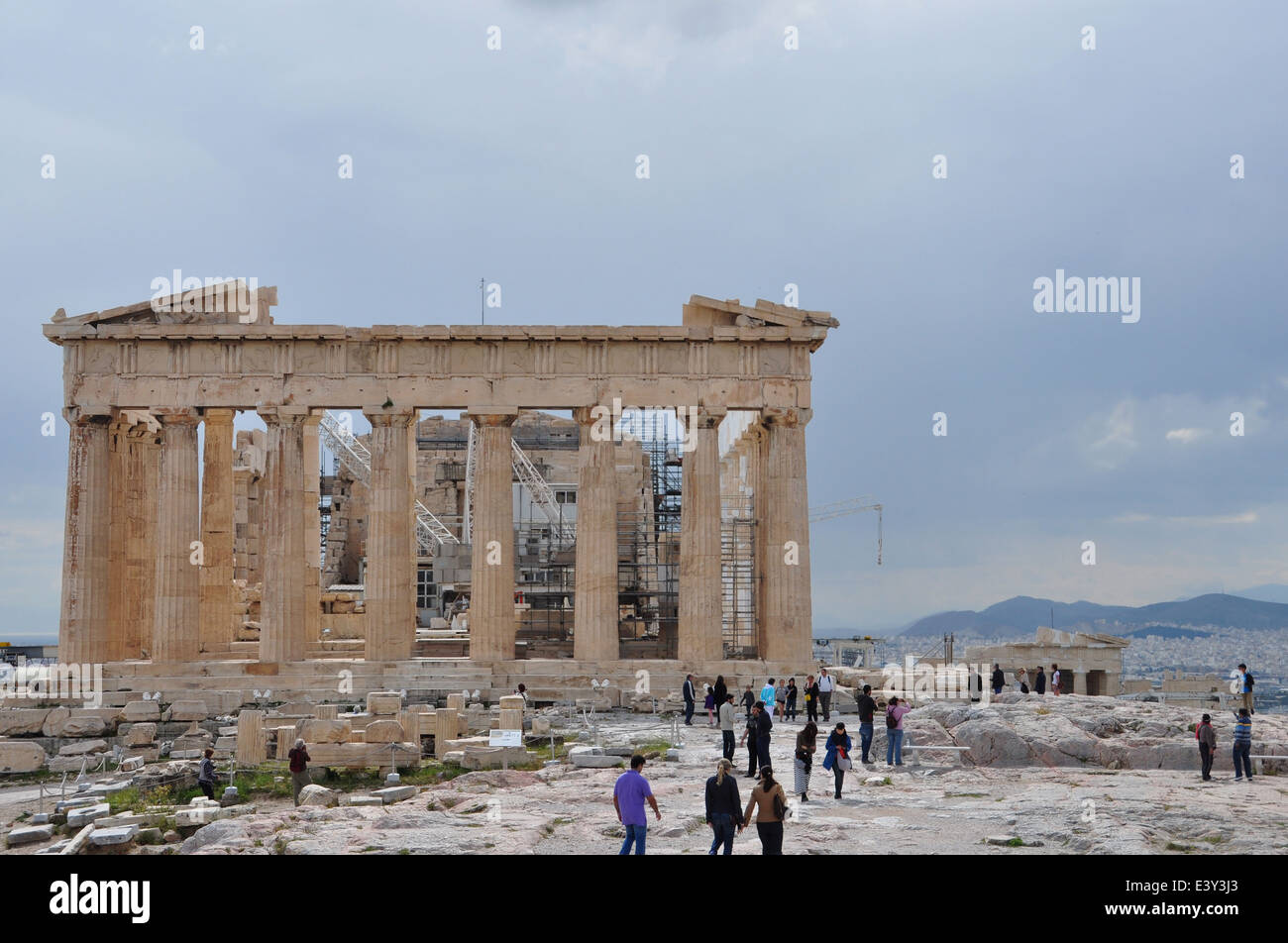 The Parthenon under restoration and people visiting the Acropolis of Athens, Greece Stock Photo ...