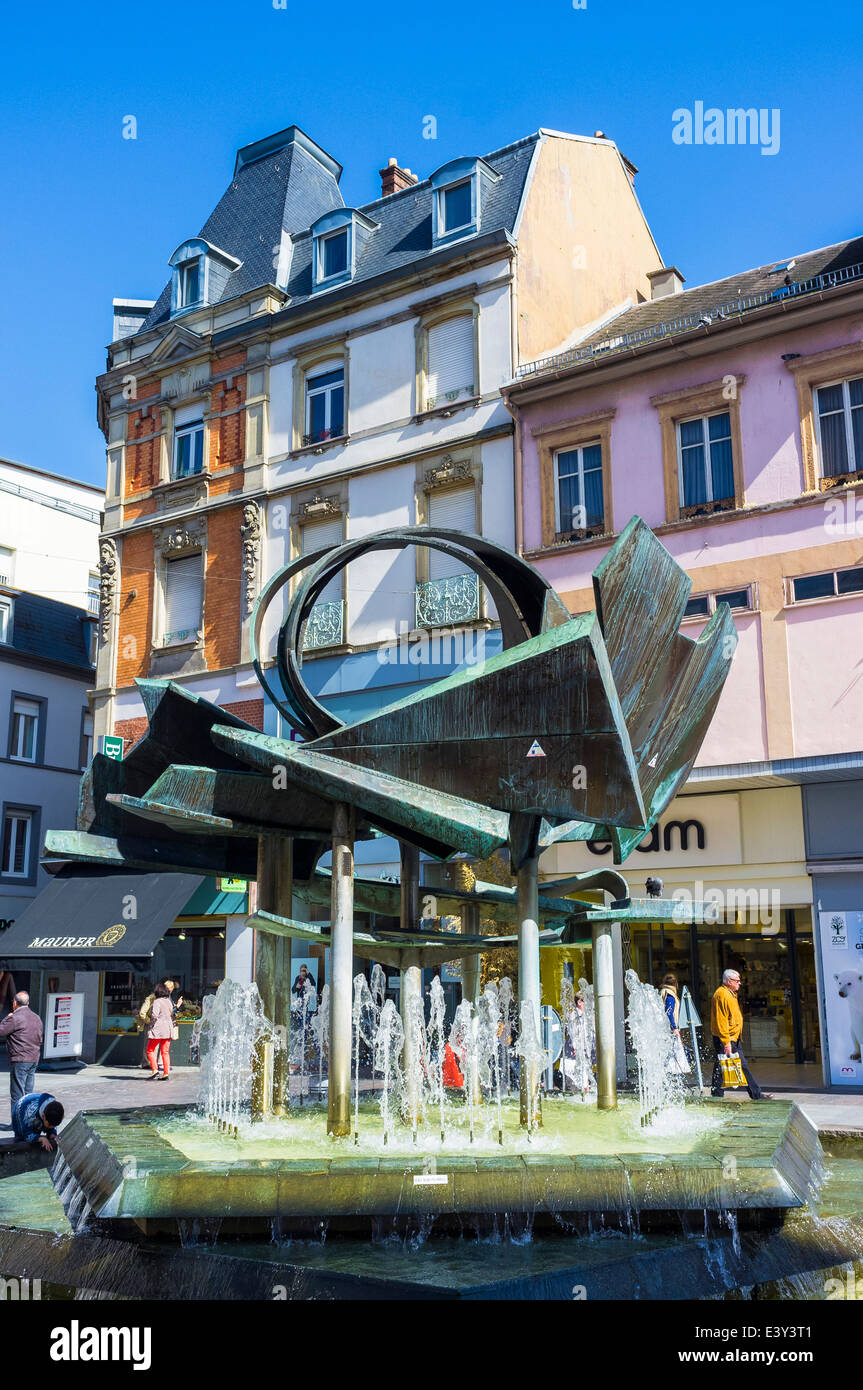 Modern fountain Rue du Sauvage street Mulhouse Alsace France Stock ...