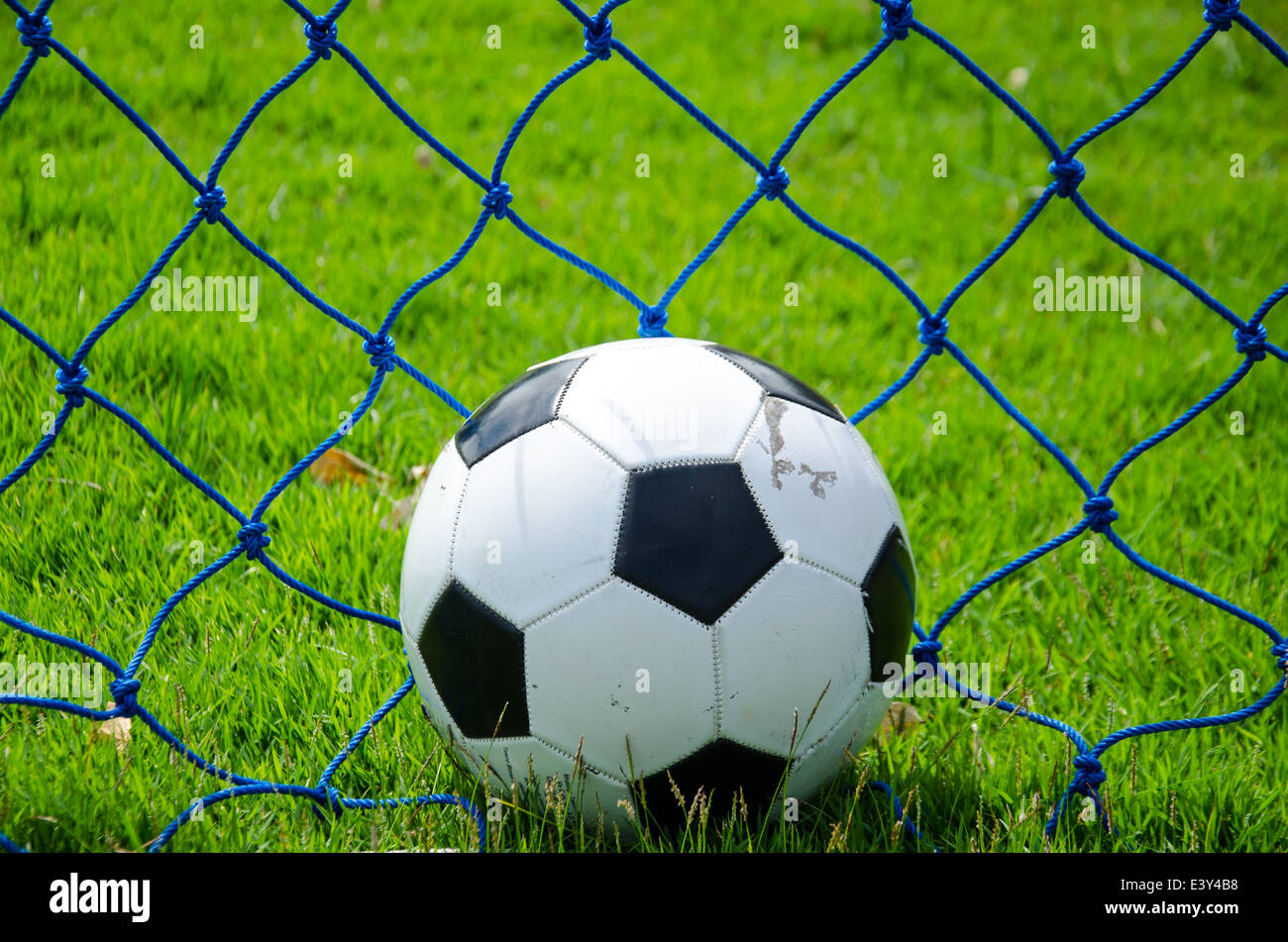 ball and the blue net of goal Stock Photo - Alamy