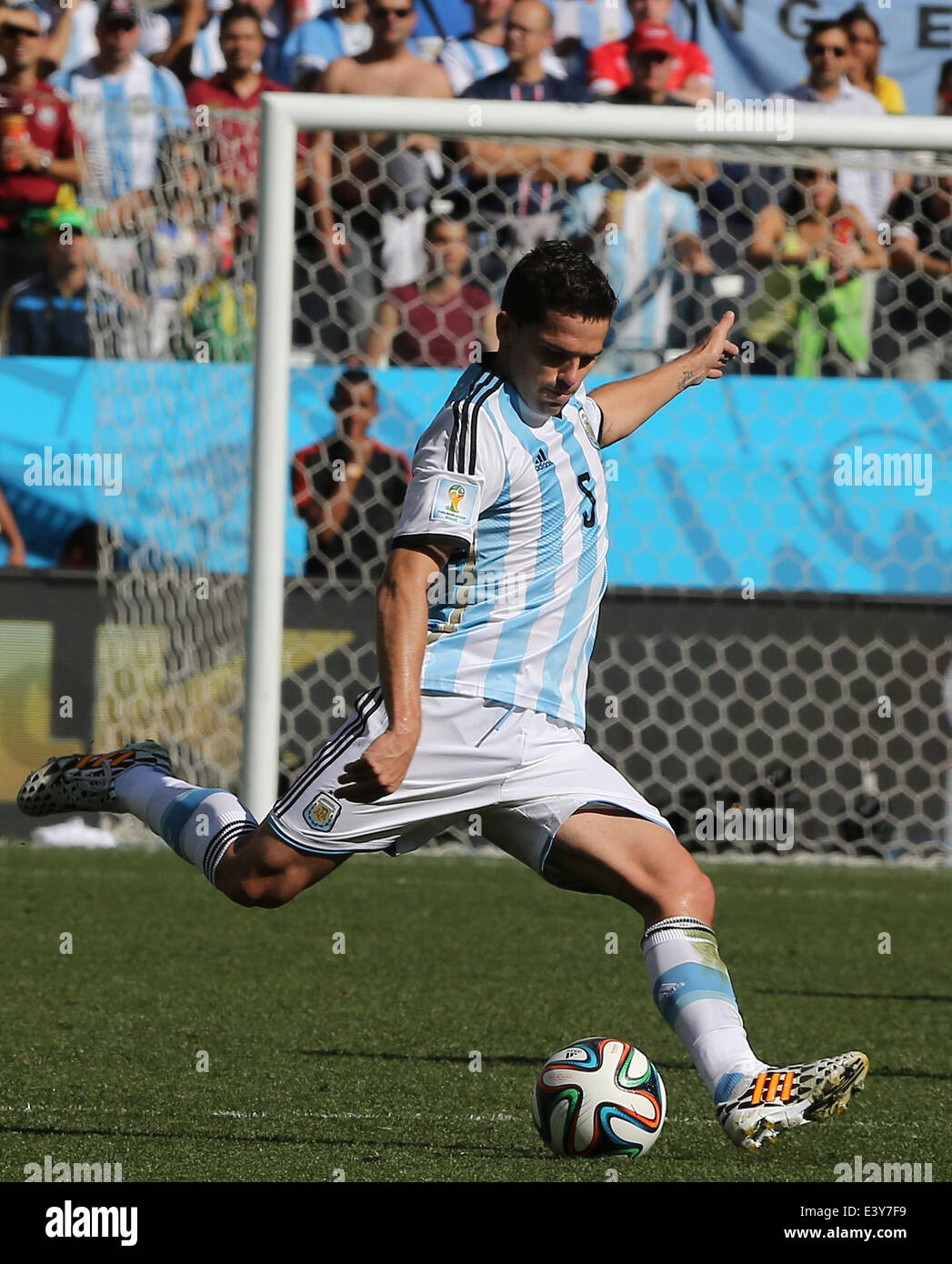 Sao Paulo, Brazil. 1st July, 2014. Argentina's Fernando Gago shoots the ...