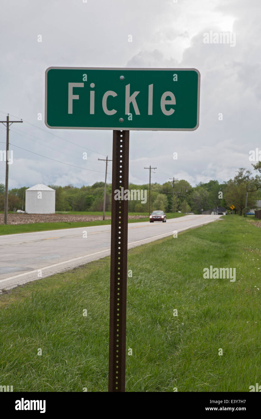 Fickle, Indiana - A road sign at the outskirts of the unincorporated ...