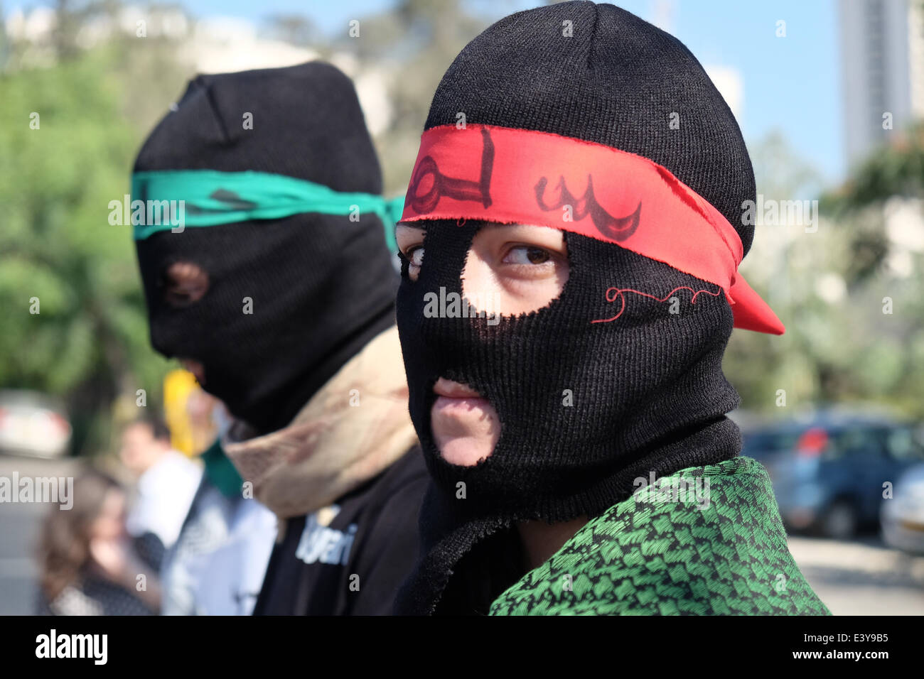Jerusalem, Israel. 01st July, 2014. Protesters dress up as Hamas ...