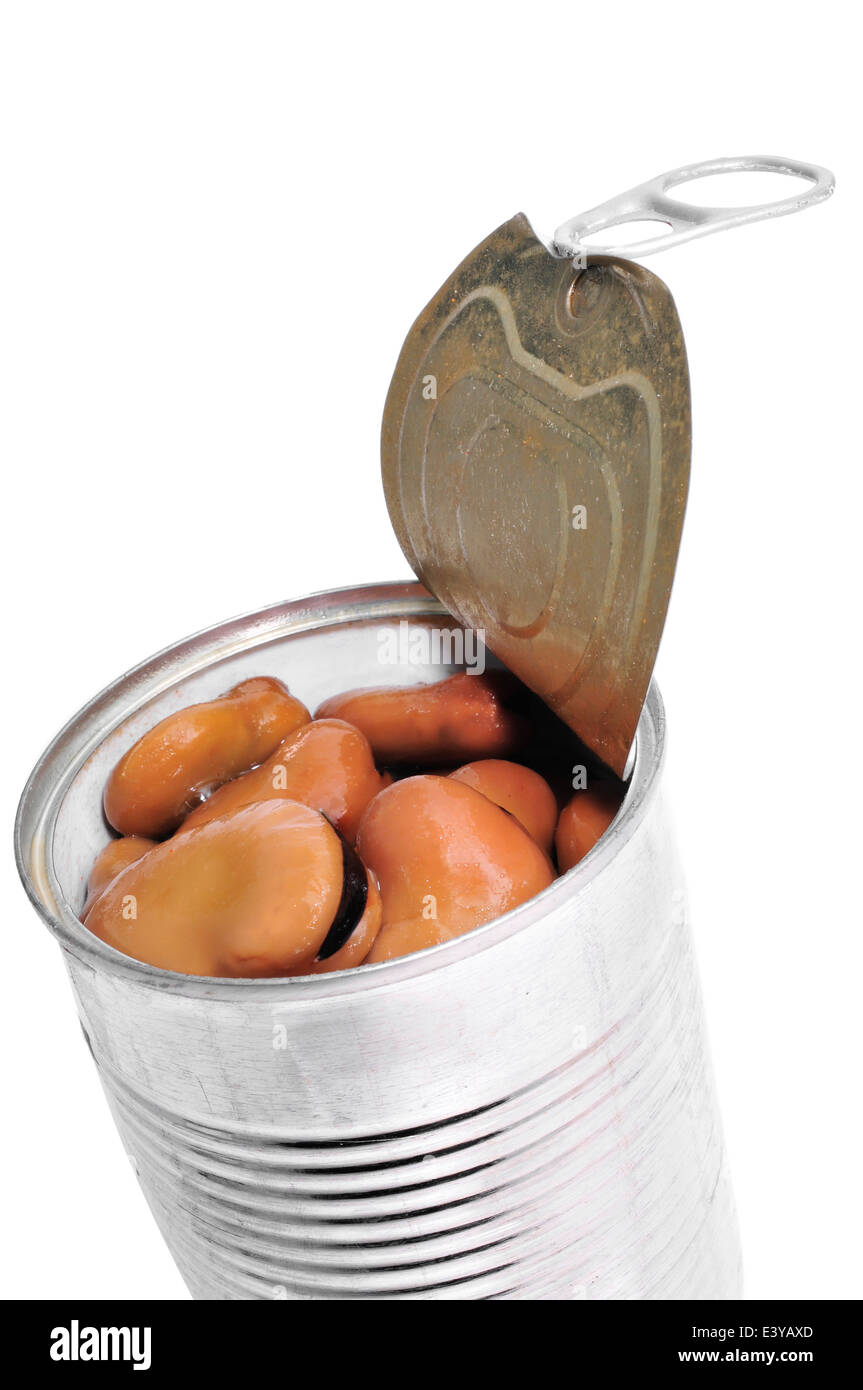 closeup of a can of cooked bread beans on a white background Stock ...