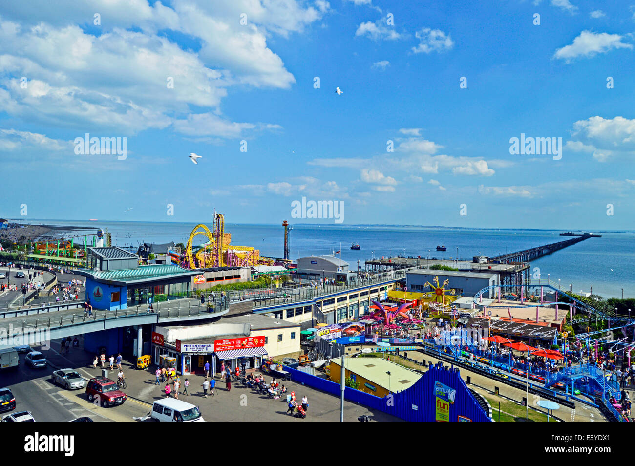 Aerial view showing Southend Pier, Southend-on-Sea, Essex, England ...