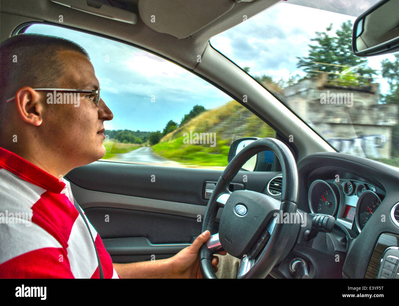 A driver's view out the front and side window Stock Photo - Alamy