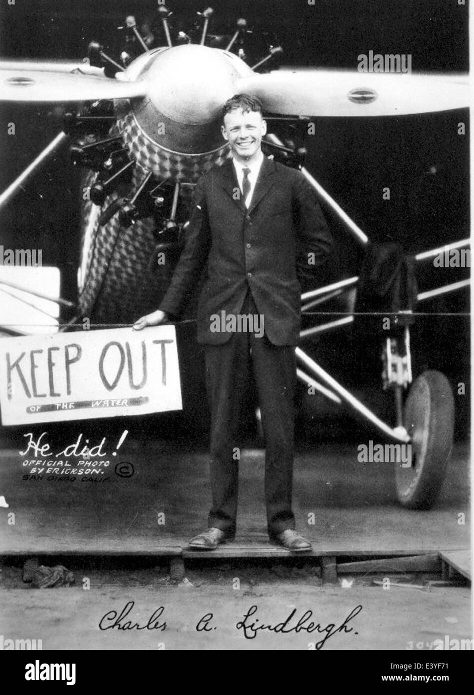 Photograph of Charles Lindbergh’s aircraft from 1927, marking a ...