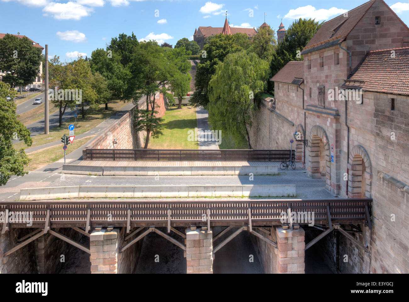 The ancient moat around the city walls of Nuremberg's old town Stock ...