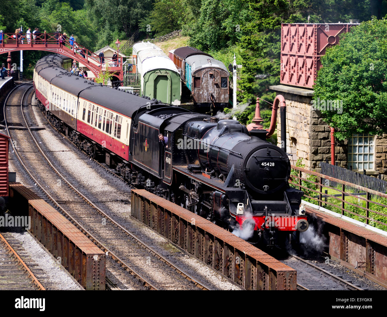 Ex LMS Class 5 steam locomotive 45428 "Eric Treacy" arriving at ...