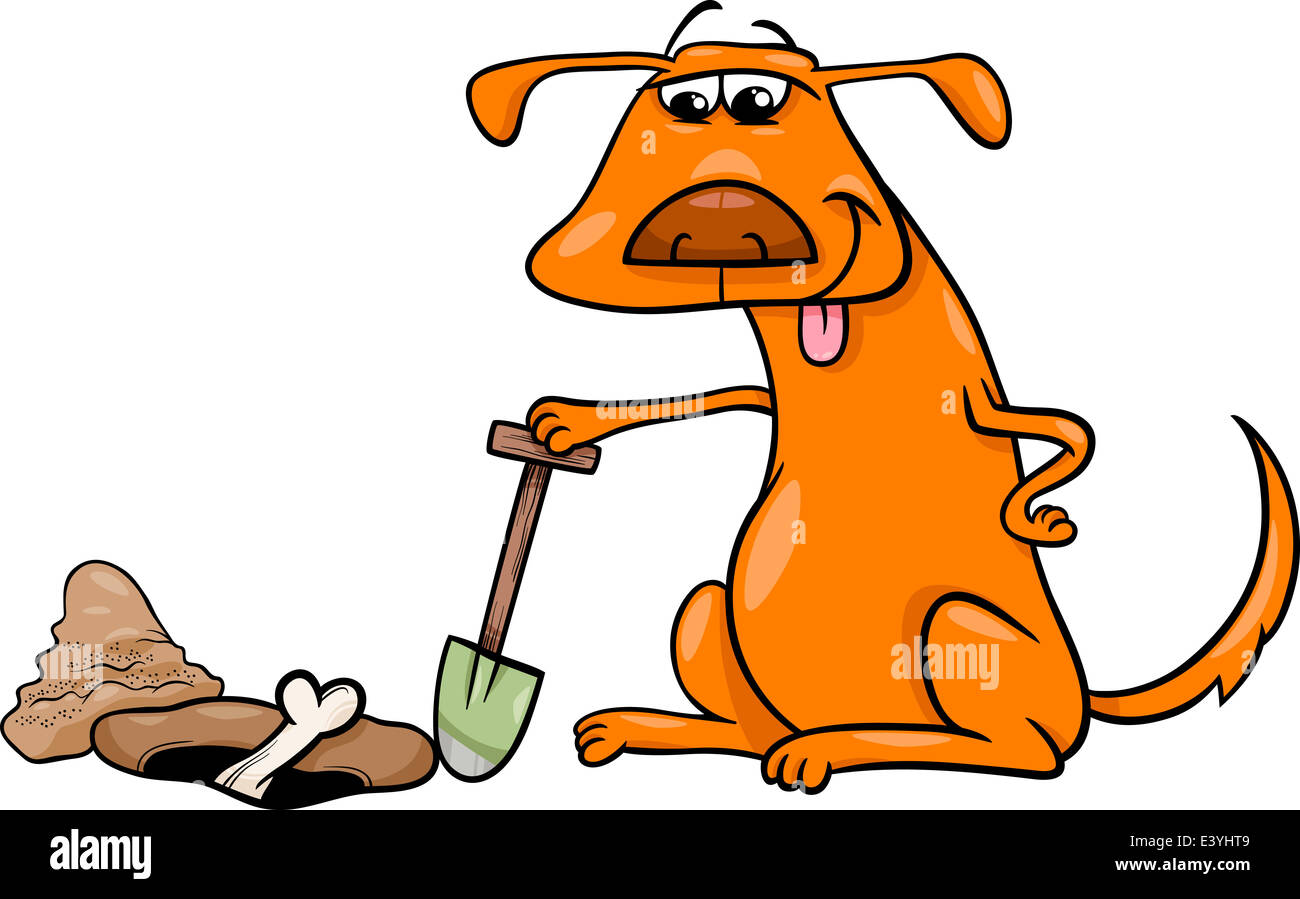 Cartoon Illustration of Dog which Burrows or Digs his Bone Stock Photo ...