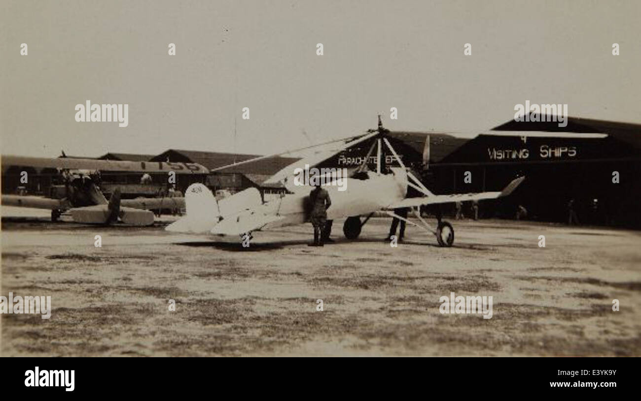 The Cierva C8-11, a pioneering autogyro aircraft, is displayed in this ...