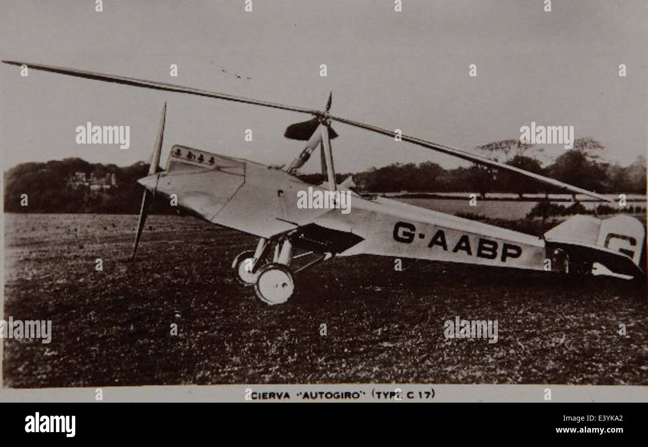 A photograph of the Cierva C-17, an autogyro aircraft, on display at ...