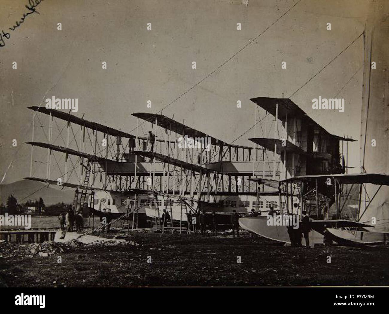 This photograph features the Caproni Ca.60, a triplane aircraft ...