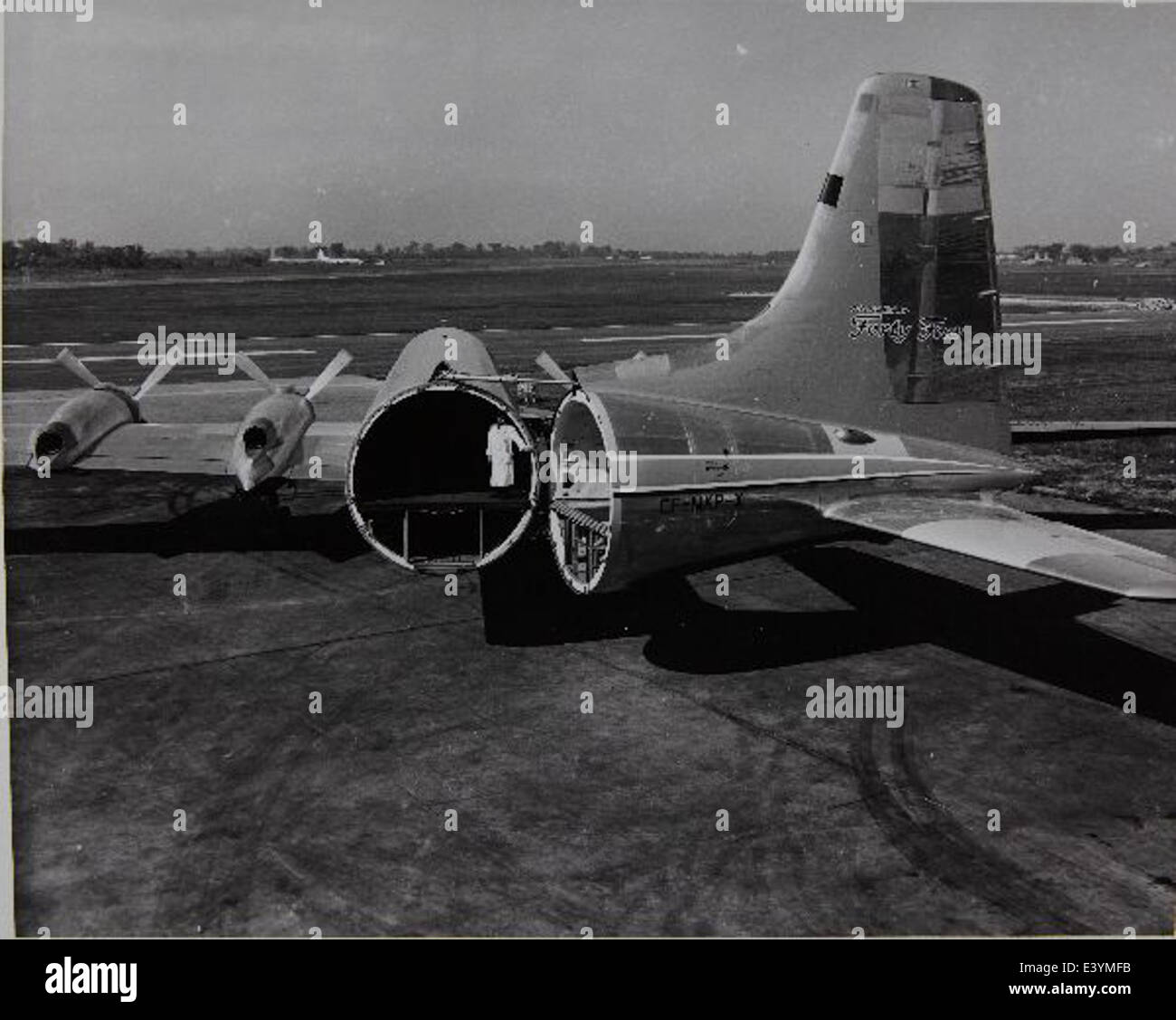A photograph of a Canadair CL-44 aircraft, displayed at the San Diego ...