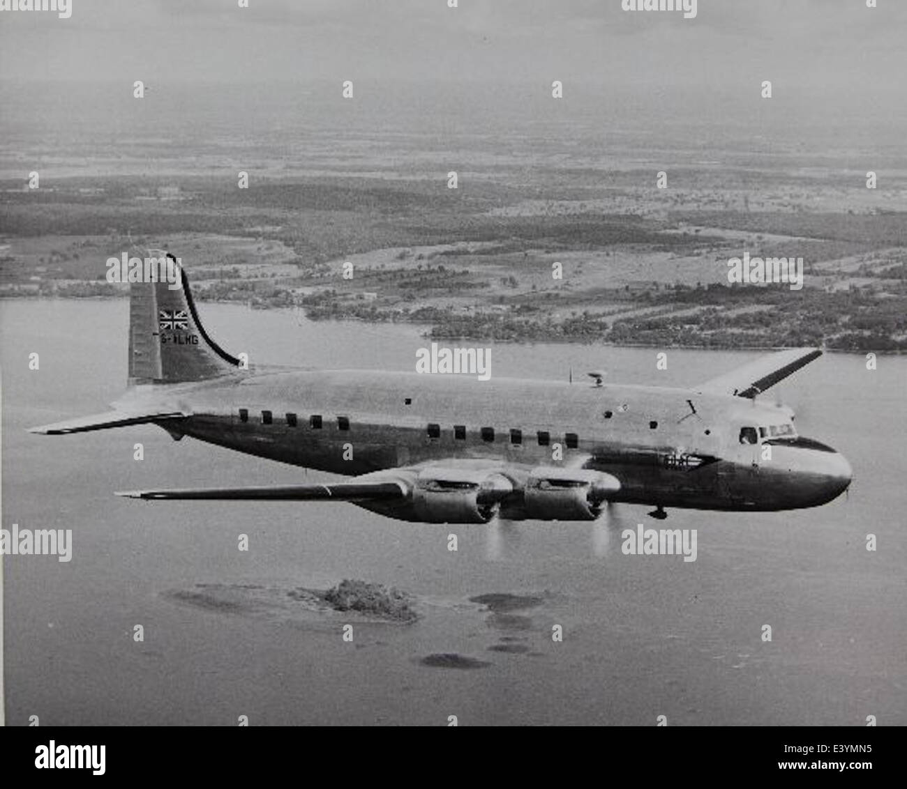 This photograph shows the Canadair C-4 aircraft, a propliner model used ...