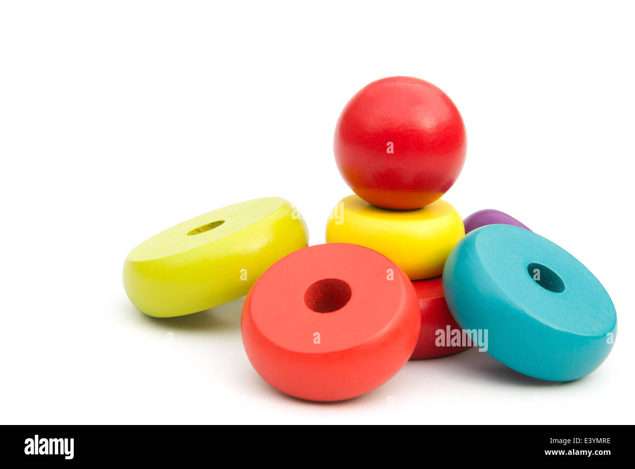 colorful round blocks for wooden pyramid with clipping path Stock Photo ...
