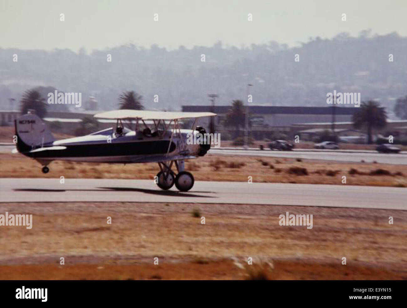 The Stearman C-3R, an early American biplane, is shown in this image ...