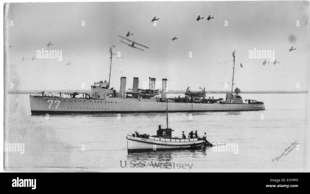 This photograph shows the USS Woolsey (DD-77), a Fletcher-class ...