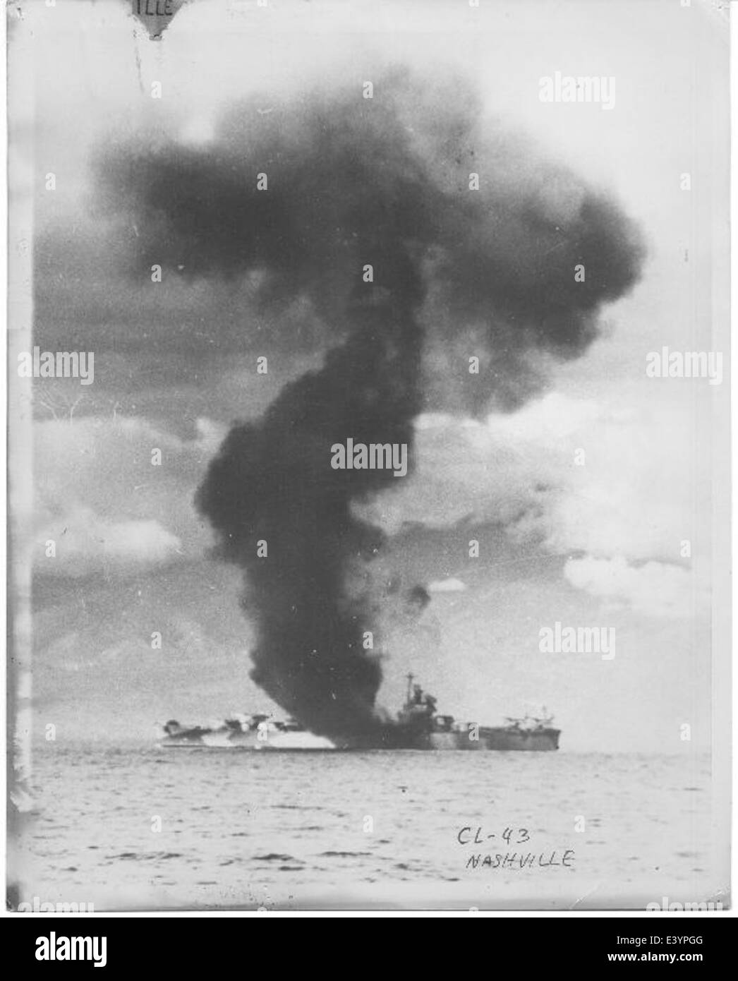 A photograph of the USS Nashville (CL-43), a Cleveland-class light ...