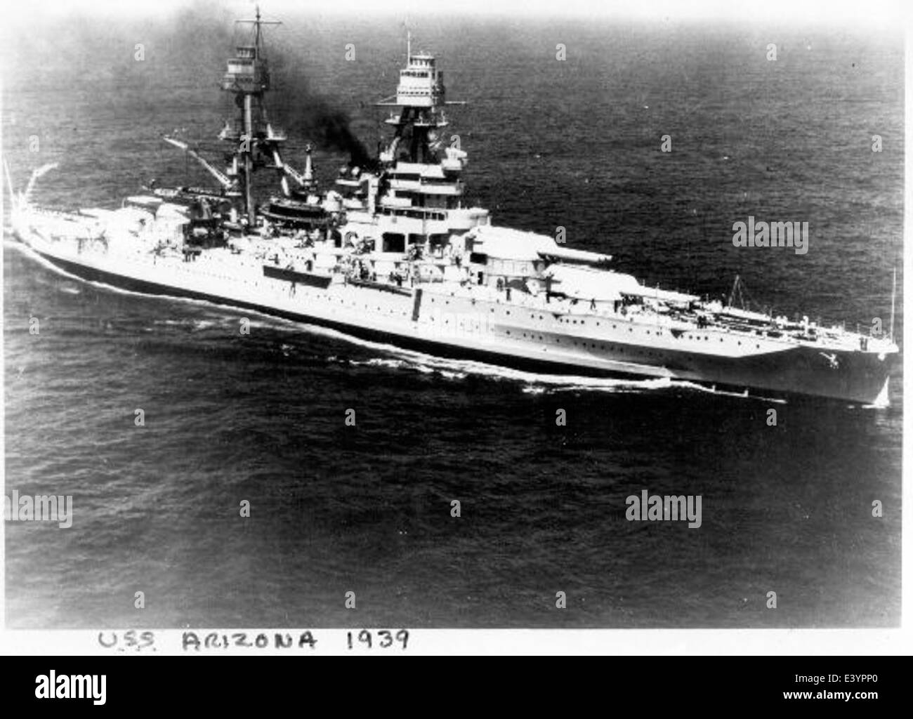 A photograph of the USS Arizona (BB-39), a Pennsylvania-class ...