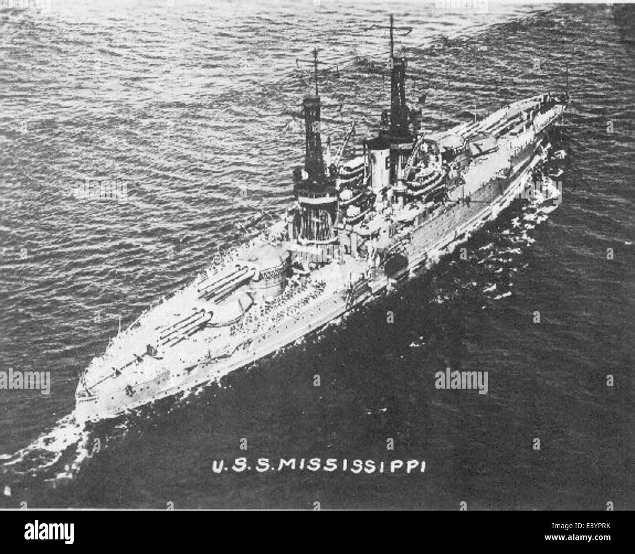 A photograph of the USS Mississippi (BB-41), a New Mexico-class ...