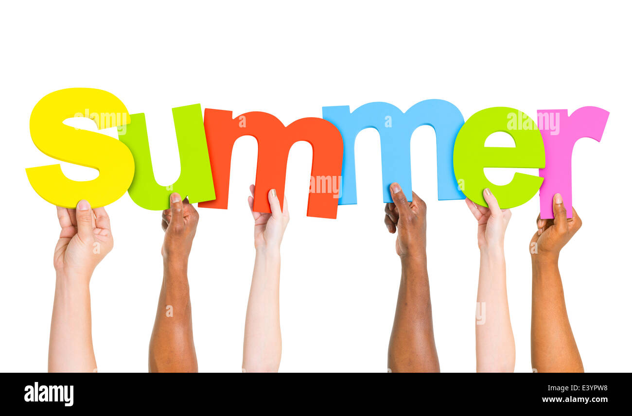 Multi-Ethnic Group Of People's Arms Raised Holding Letters That Form ...