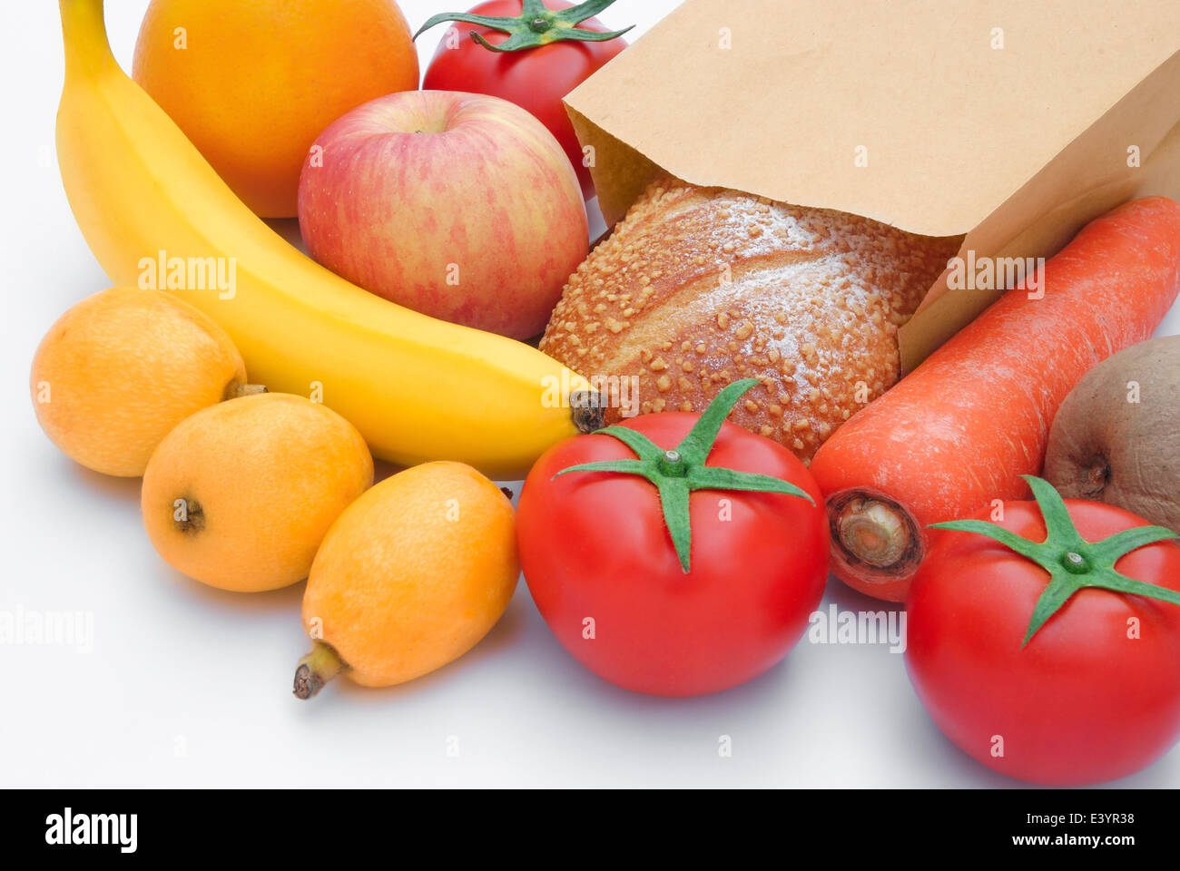 fresh food stuff and a paper bag Stock Photo - Alamy