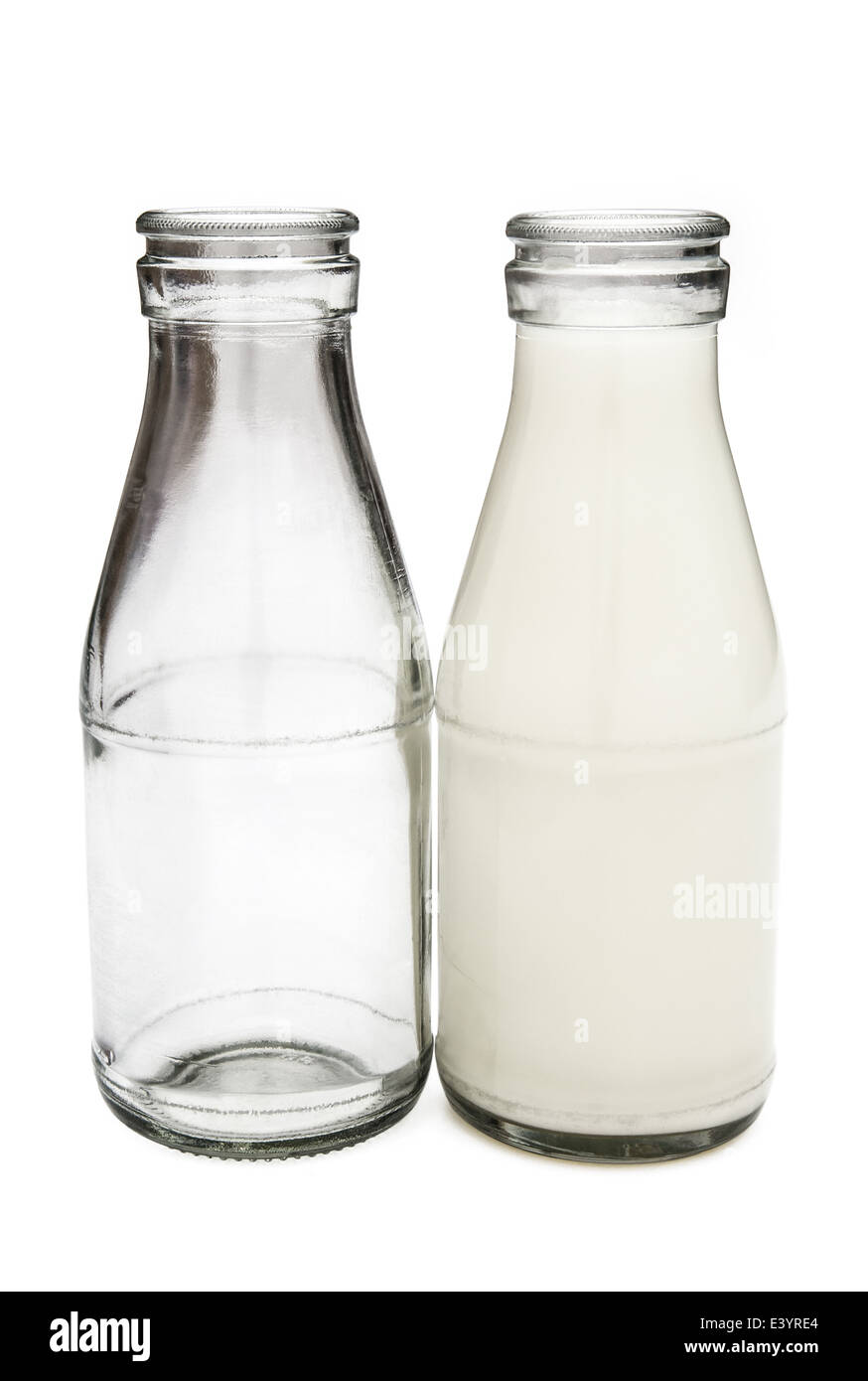 full and empty milk bottles with clipping path Stock Photo - Alamy