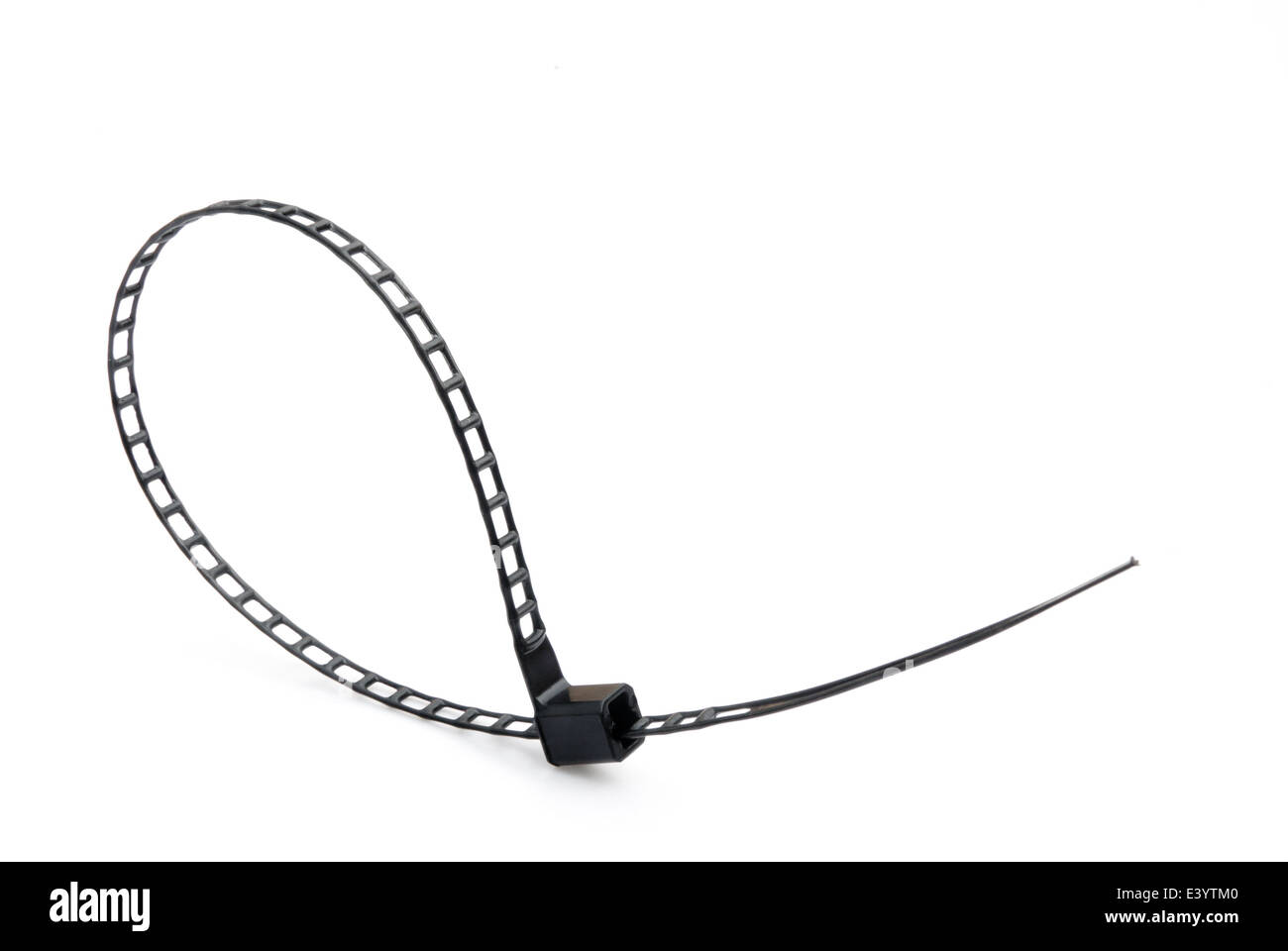 loop shape black plastic cable tie on white Stock Photo - Alamy