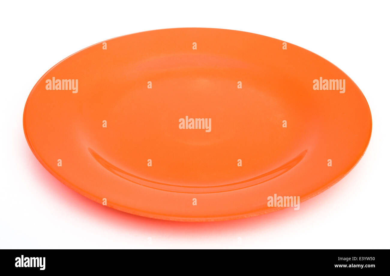 orange empty plate on white with clipping path Stock Photo - Alamy