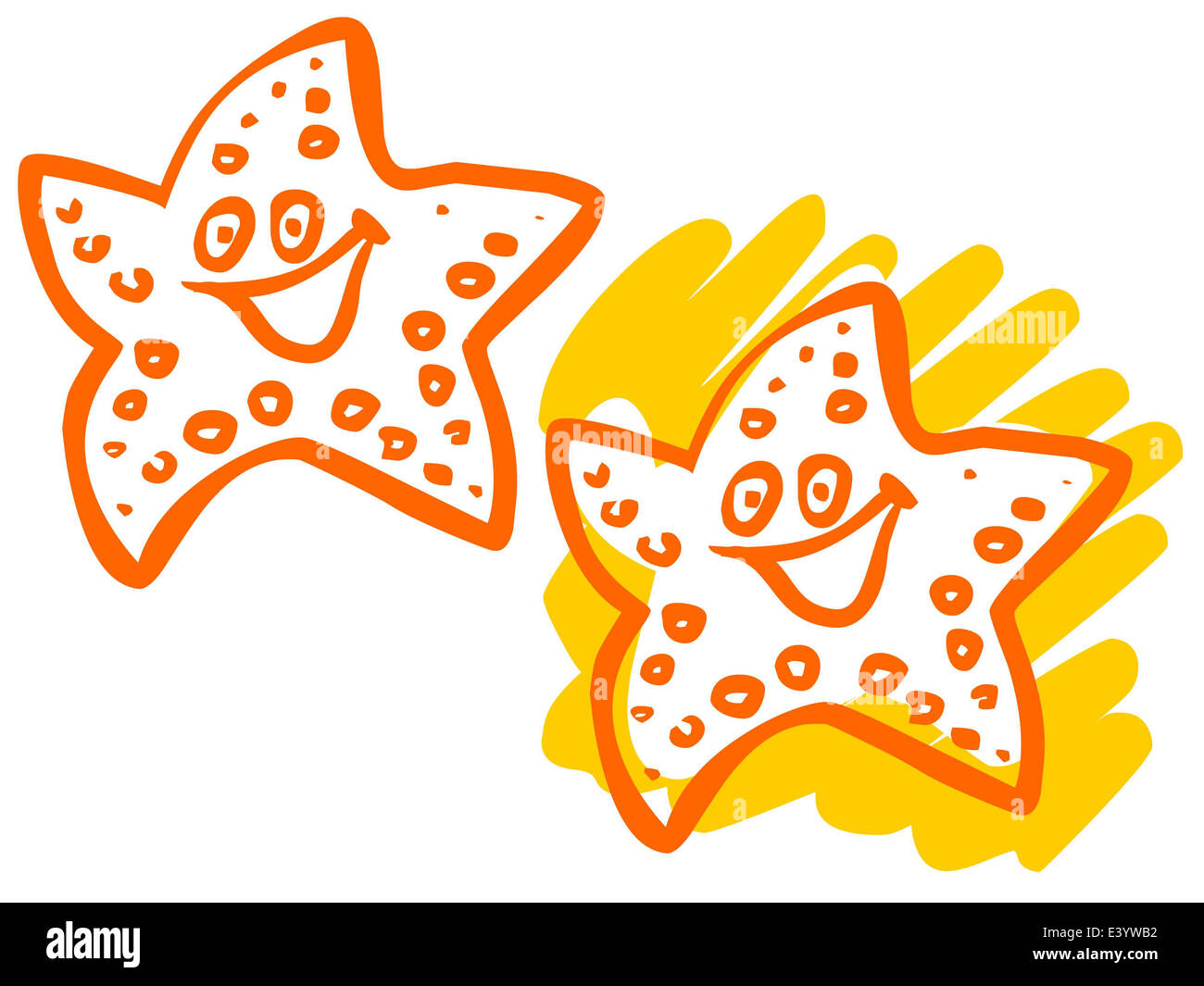Cartoon illustration of a fanny starfish. Outline drawing on white and ...