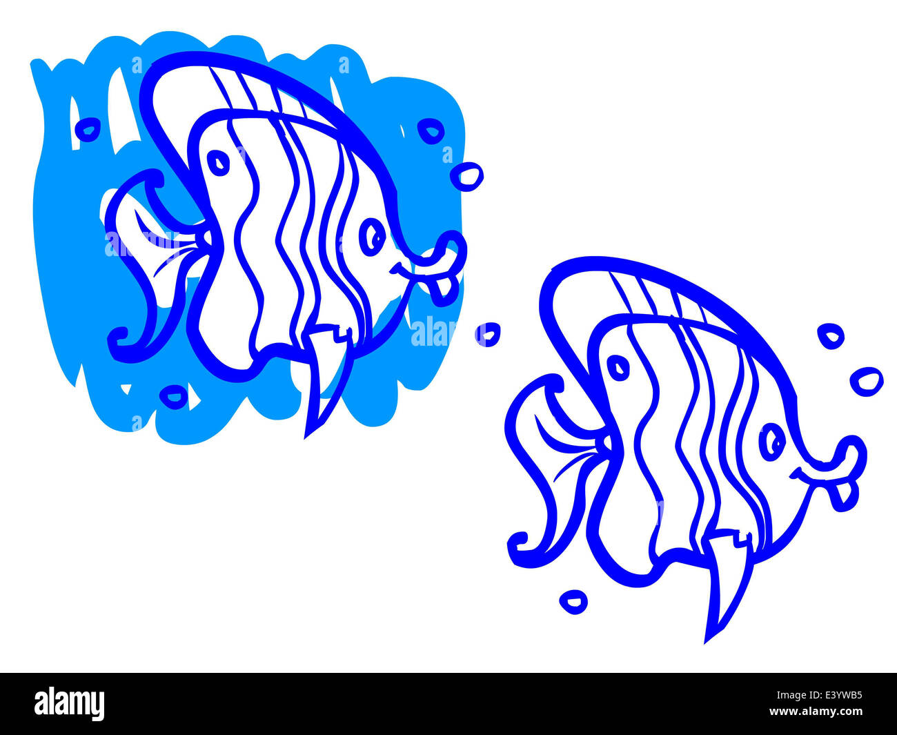 Cartoon illustration of a cartoon striped fish. Outline drawing on ...