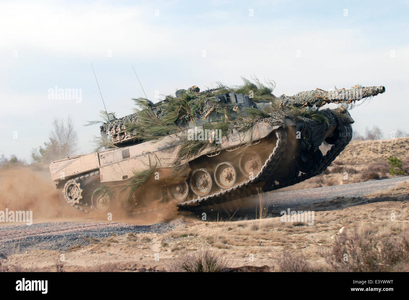 An undated photo shows a combat tank of the type Leopard 2 driving on a ...