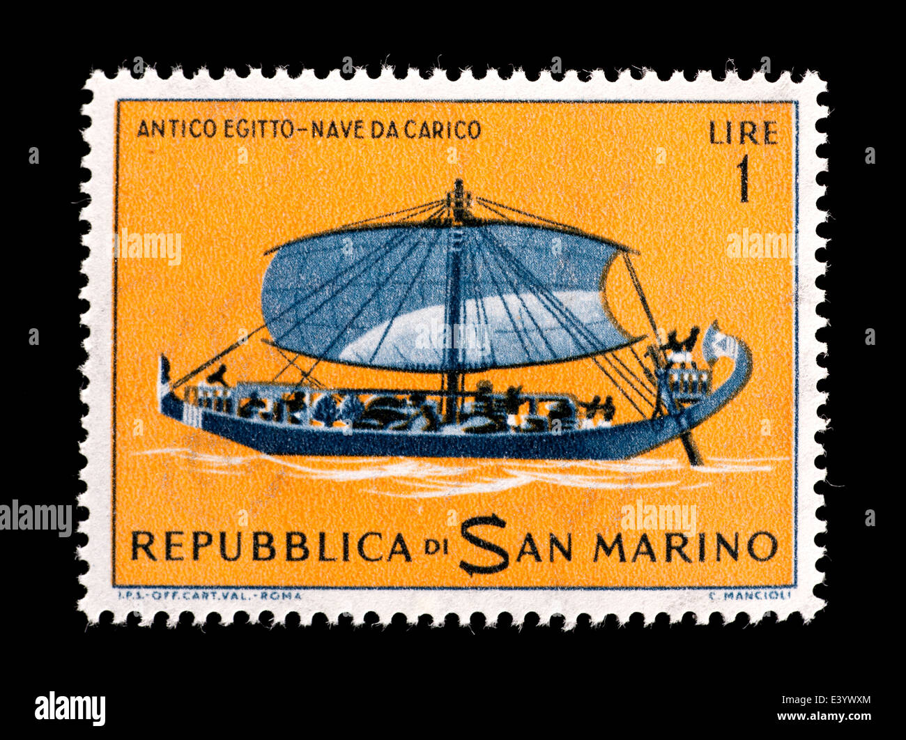 Postage stamp from San Marino depicting an Egyptian cargo ship Stock ...