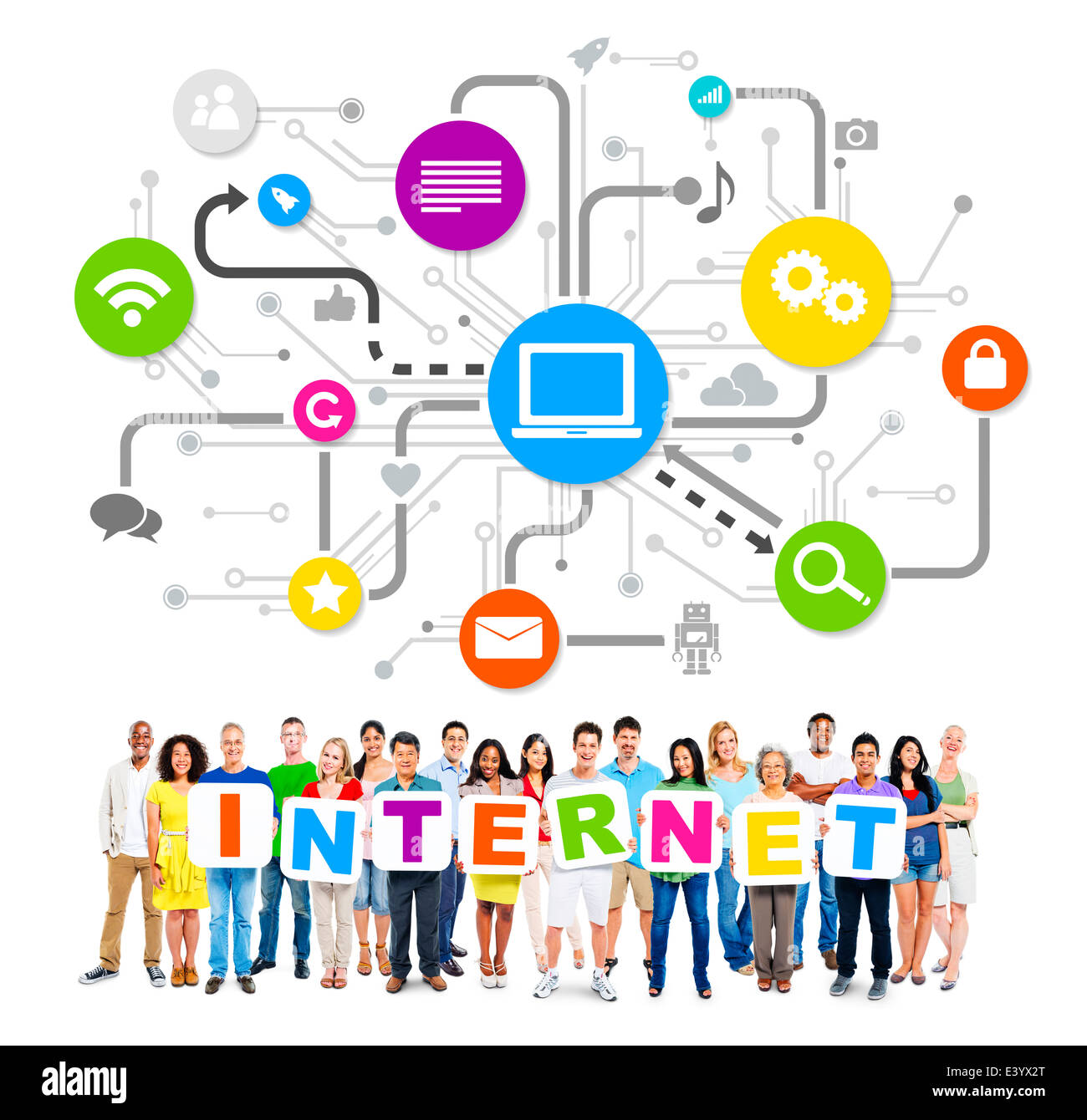 Group Of Multi-Ethnic People Holding Letters Internet And Related ...