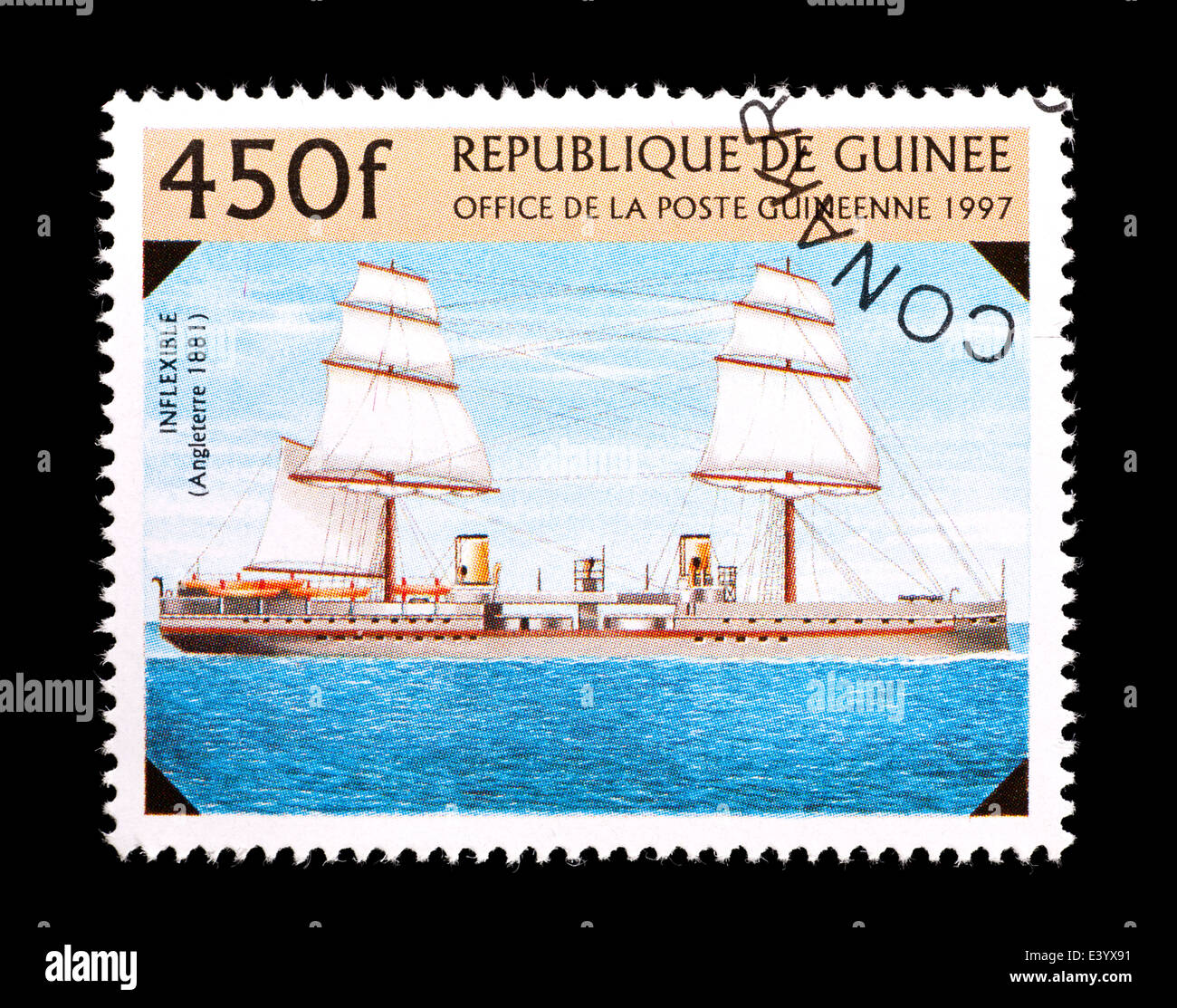 Postage stamp from Guinea depicting the 1881 English warship Inflexible ...