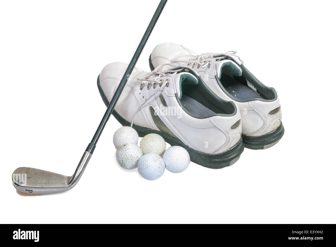 Golf items like shoes, balls and a pitcher Stock Photo - Alamy