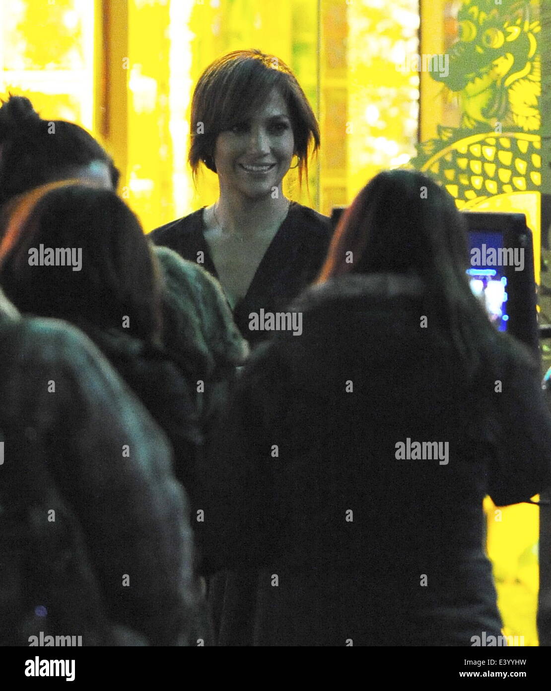 Actress Jennifer Lopez filming late night scenes in downtown Los ...