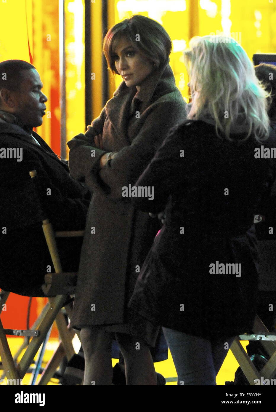 Actress Jennifer Lopez filming late night scenes in downtown Los ...