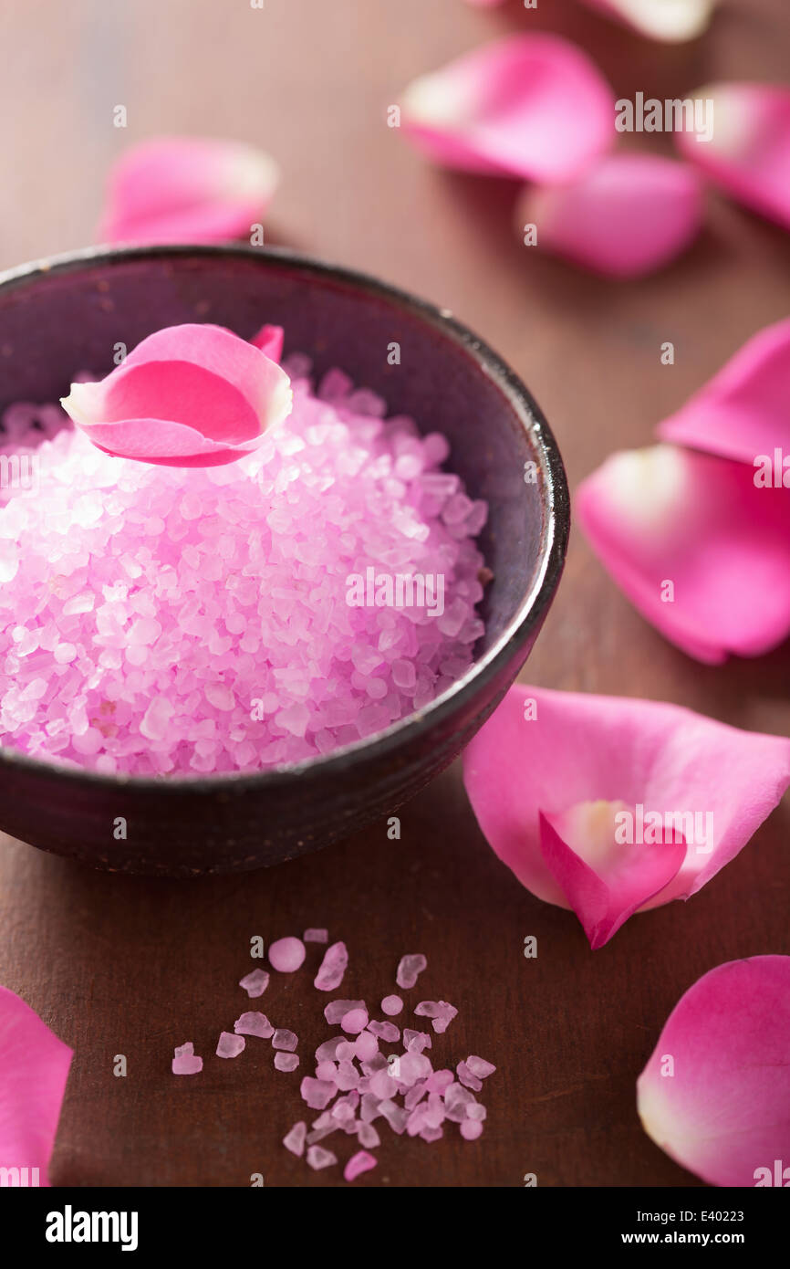 flower salt and rose petals for spa Stock Photo - Alamy