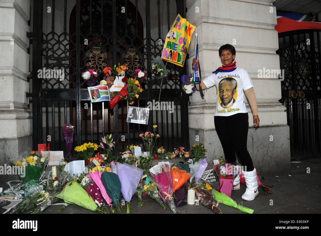 Tributes for Nelson Mandela are laid outside South Africa House ...