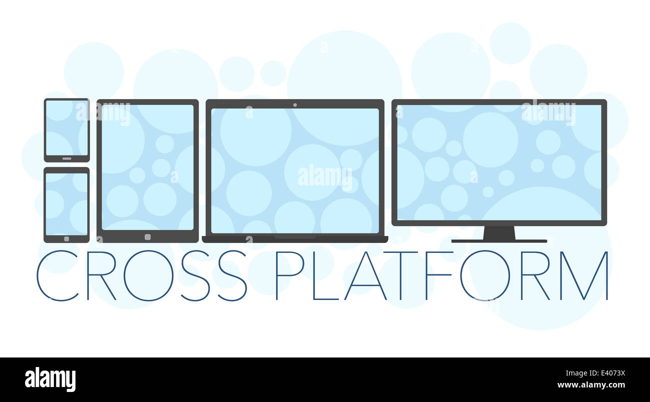 Vector illustration of cross platform concept, mobile phone, tablet pc ...