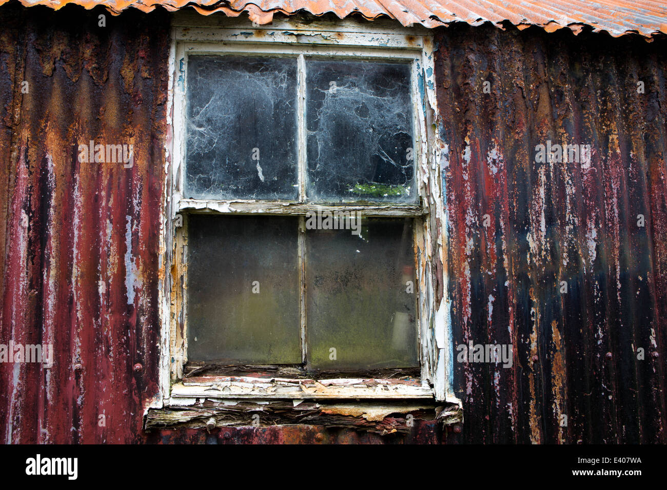 Rotting old window frame in a corrugated tin building Stock Photo - Alamy