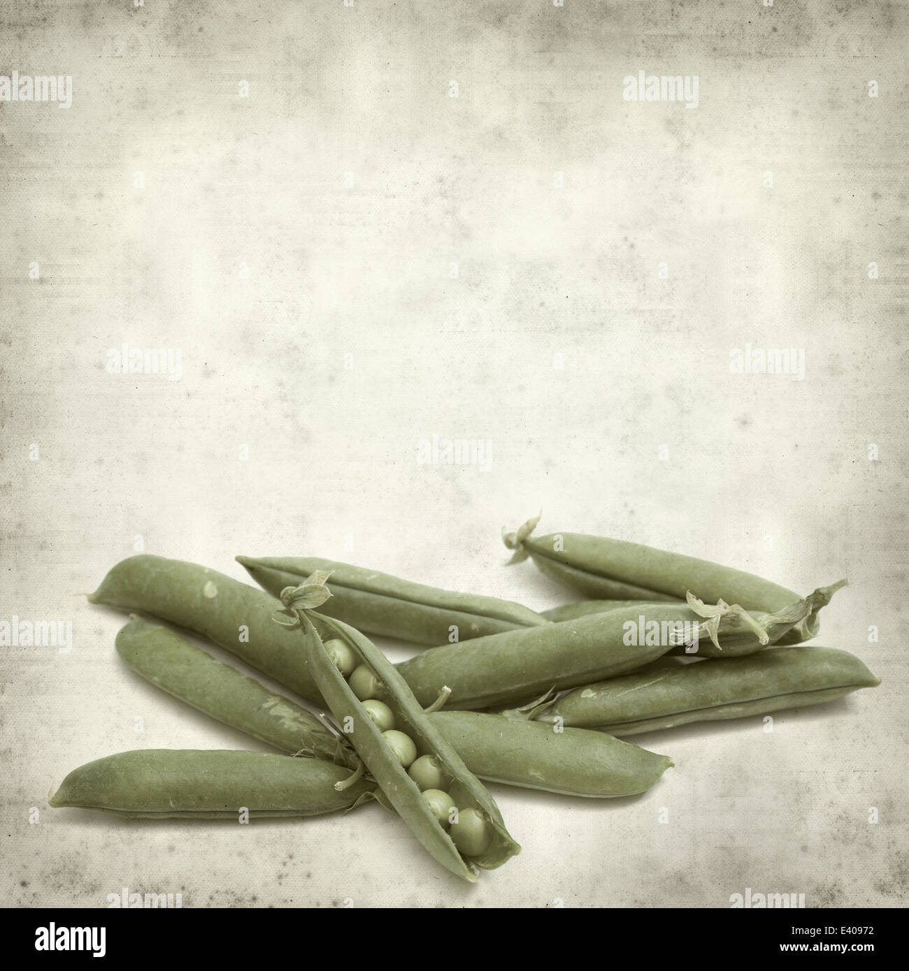 textured old paper background with green pea pods Stock Photo - Alamy