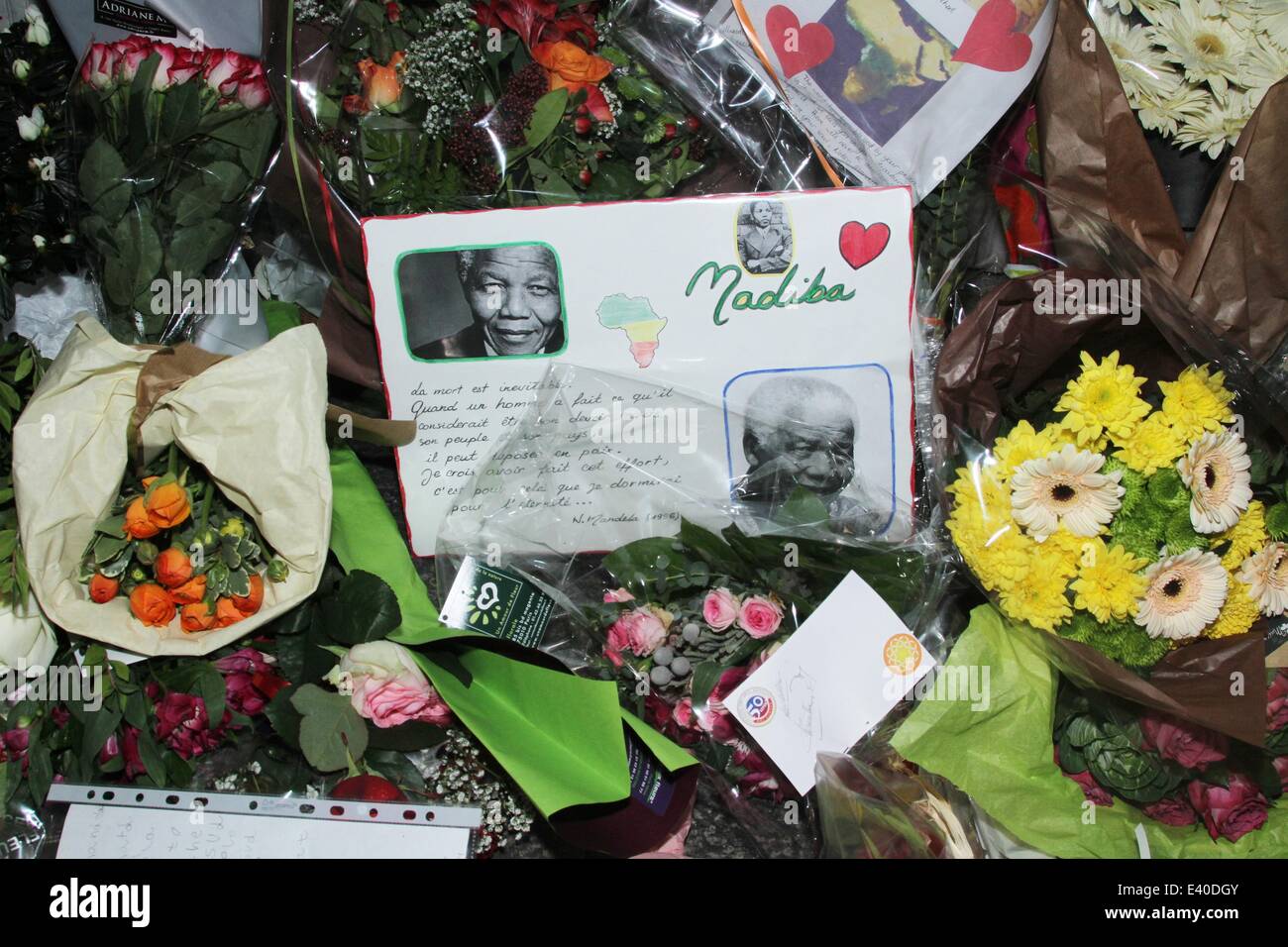 Tributes are laid outside the South African Embassy to the former South ...