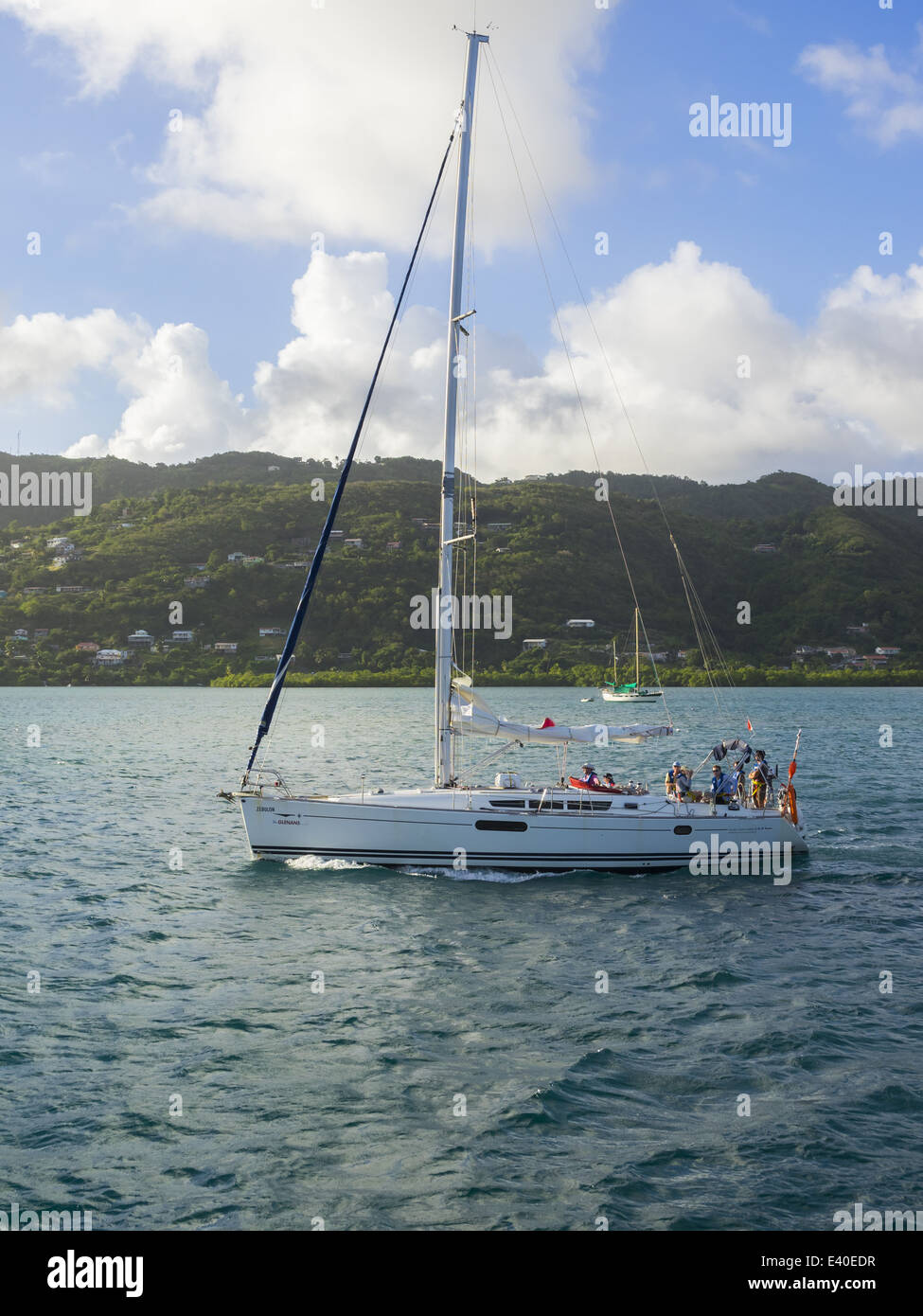 Caribbean, Martinique, Sainte-Anne, Sailing yacht on the ocean Stock ...