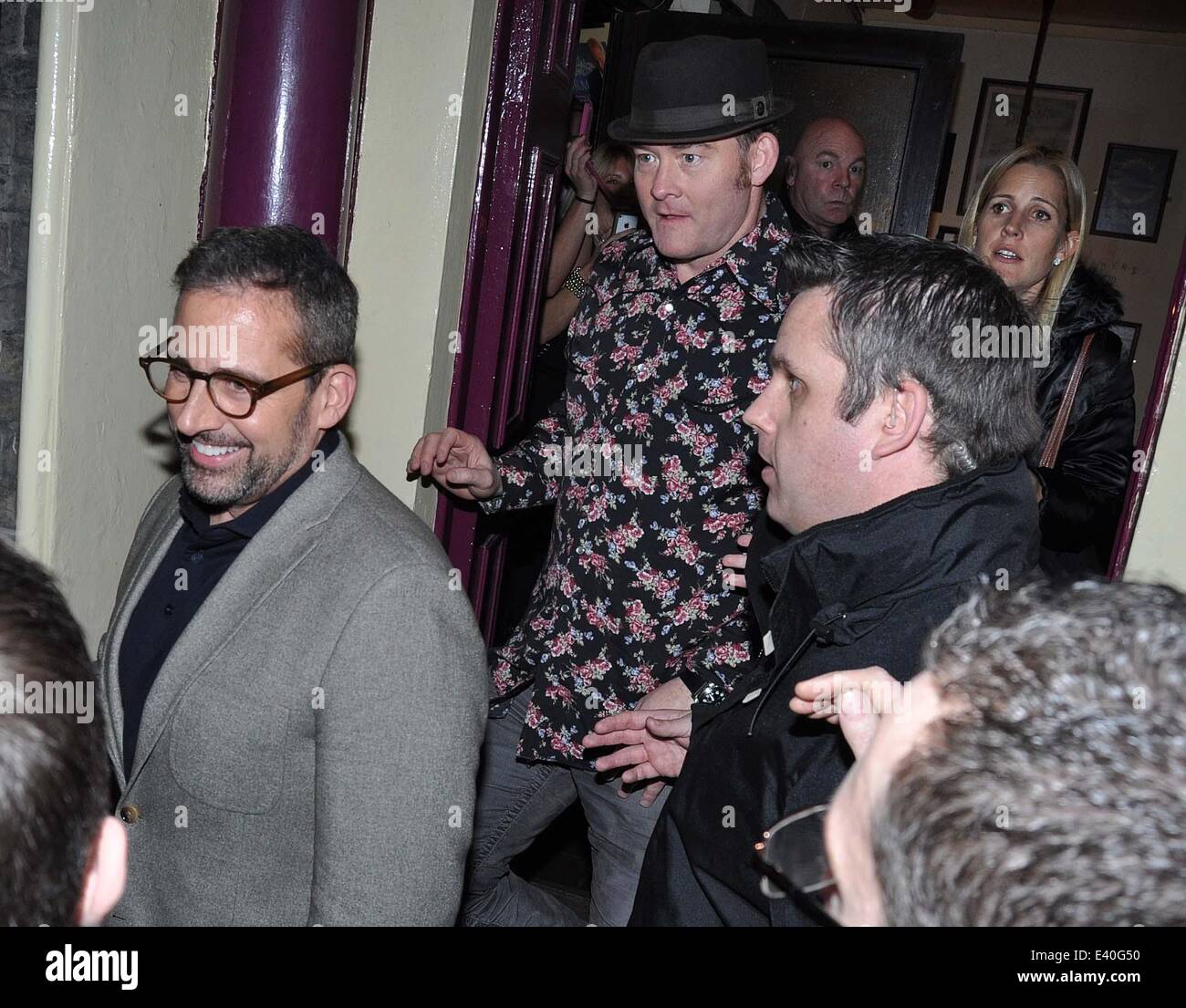The cast of Anchorman 2 leaving Toners pub after popping in for a ...