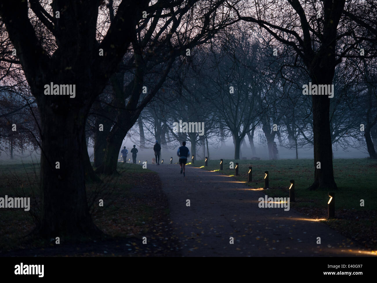 Early morning ground fog covers Regent's Park in Central London ...
