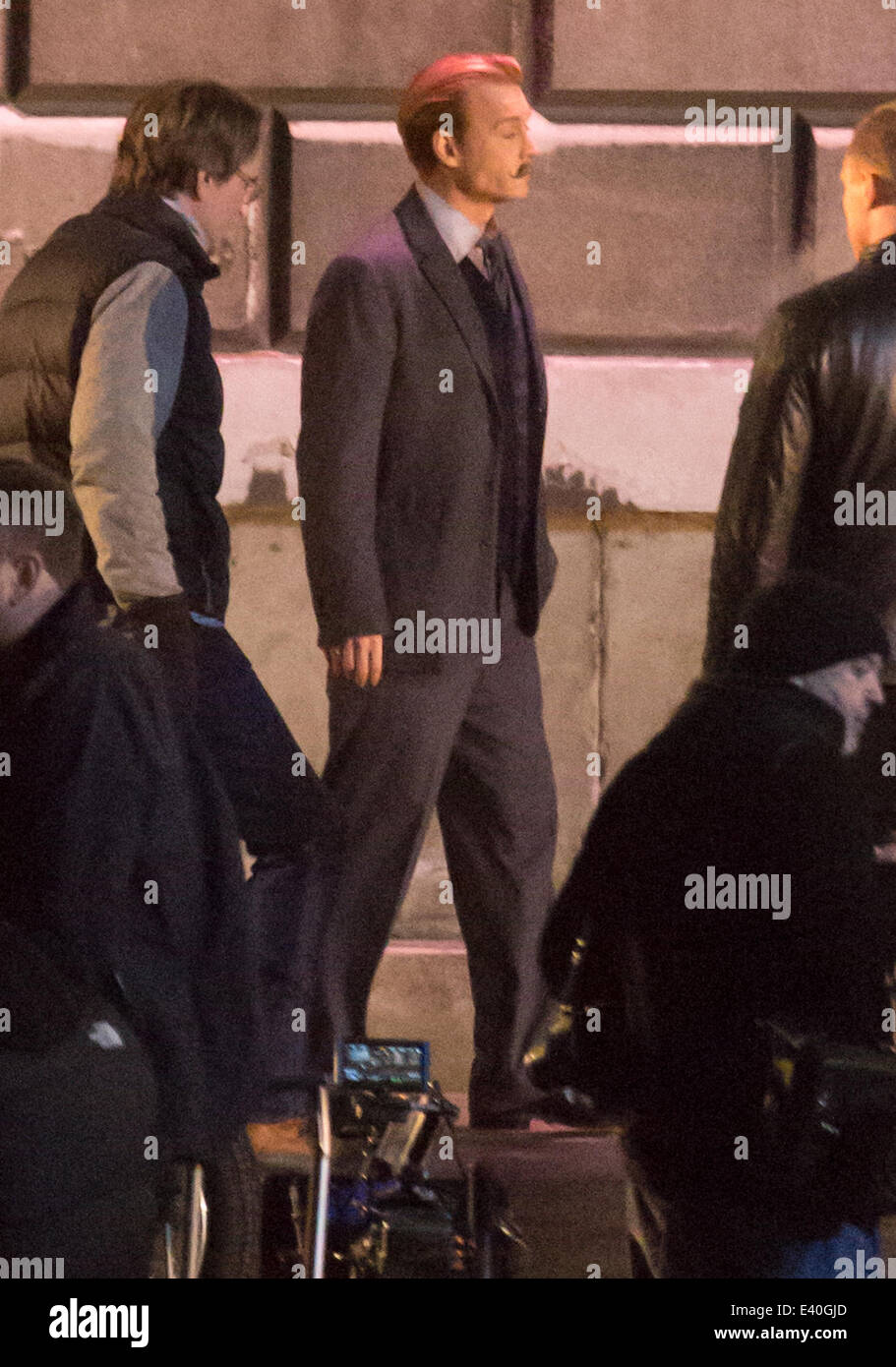 Johnny Depp filming on the set of 'Mortdecai' in London. During the ...